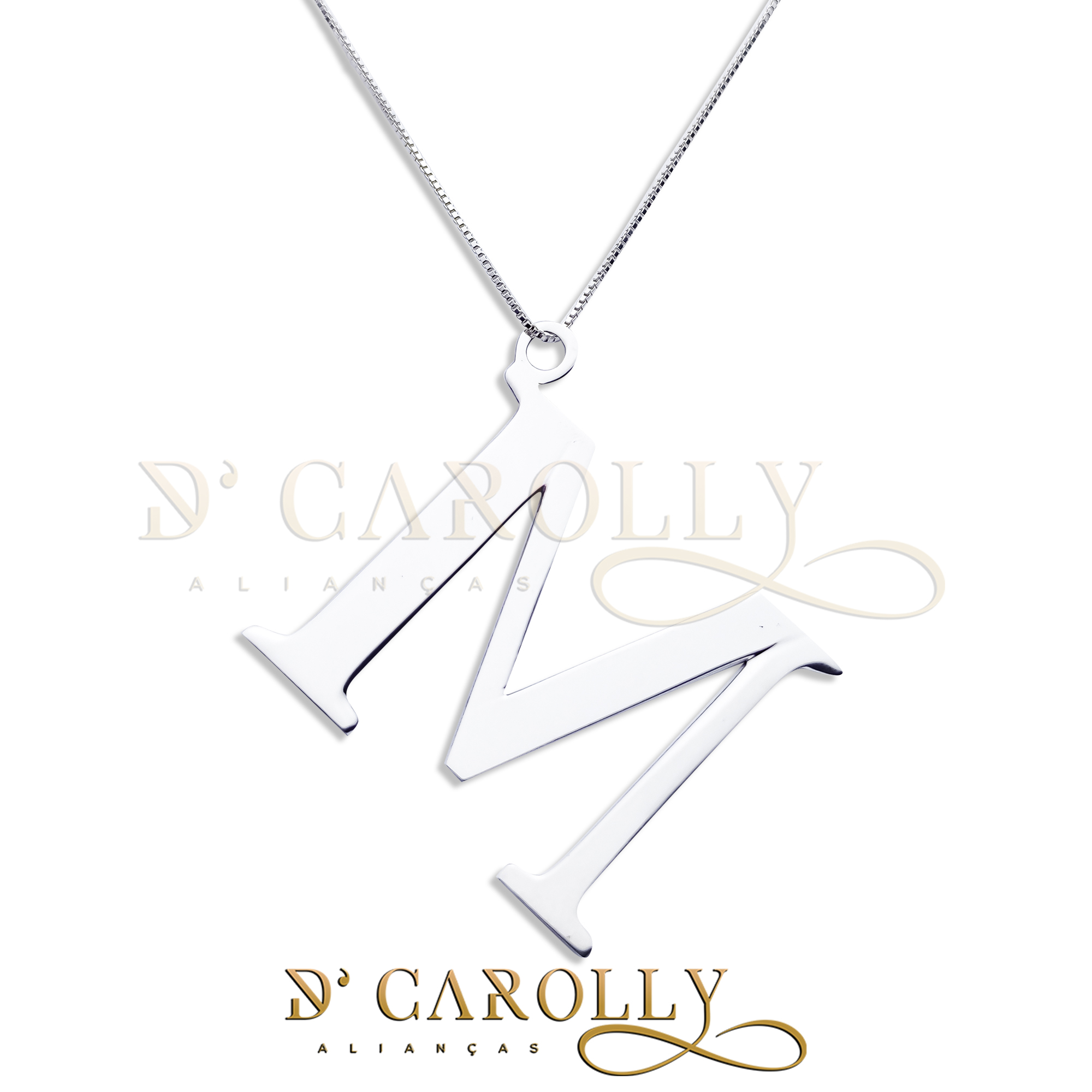 PINGENTE DE LETRA NA PRATA – D'Carolly Alianças